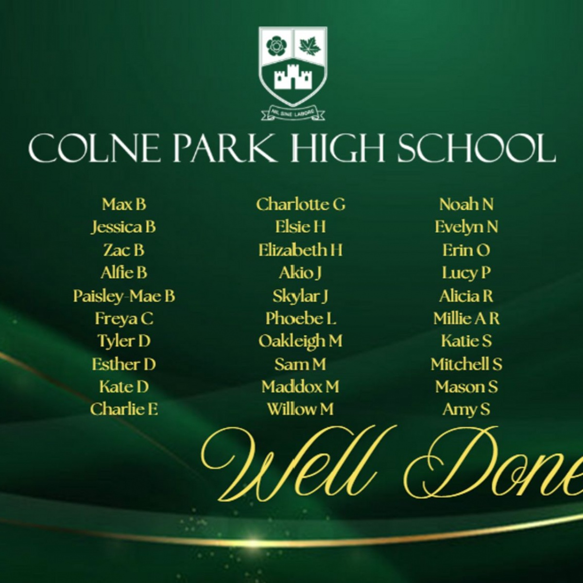 Colne Park High School - Well Done House Griffin!